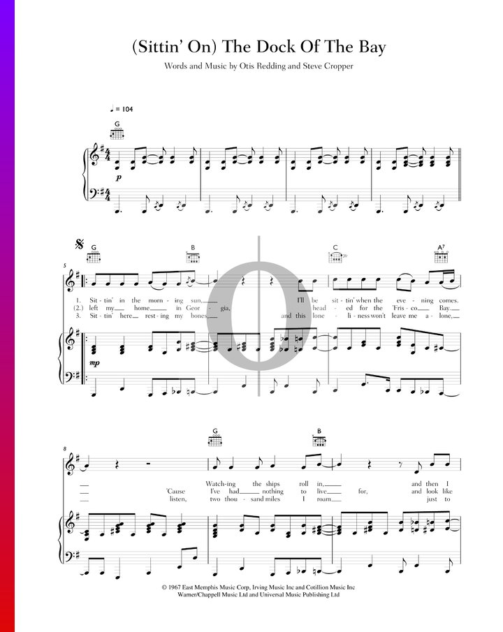 (Sittin' On) The Dock Of The Bay (Otis Redding) Piano Sheet Music - OKTAV