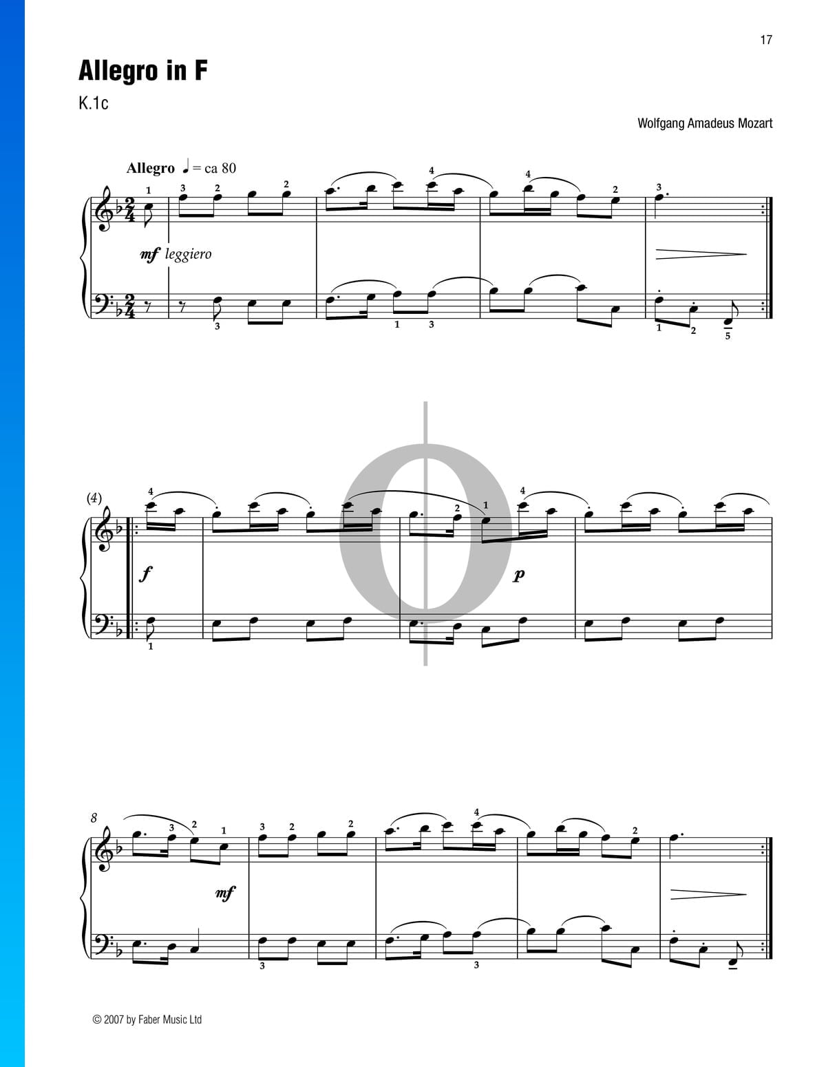 Allegro In F (KV 1c) (Wolfgang Amadeus Mozart) Piano Sheet Music - OKTAV