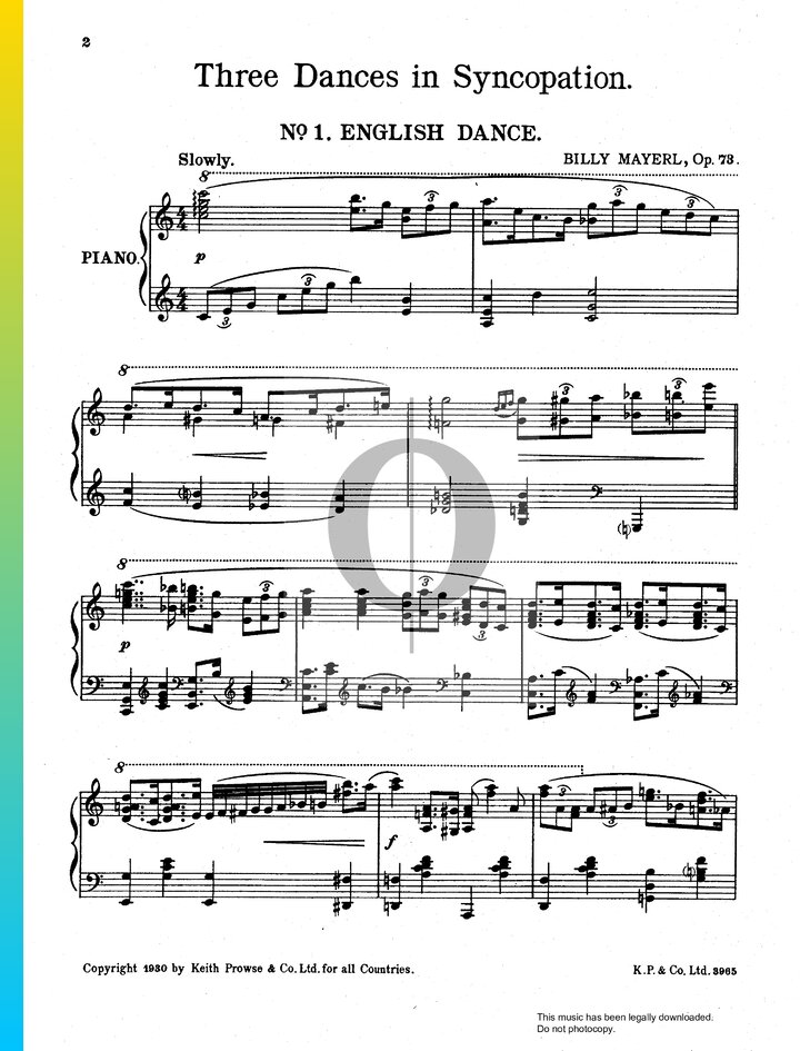 Three Dances In Syncopation, Op. 73: No. 1. English Dance (Billy Mayerl ...