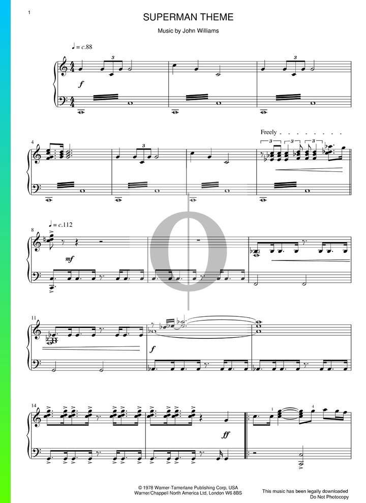 Superman Theme Piano Sheet Music from Superman by John Williams - OKTAV