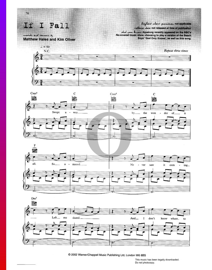 If I Fall (Aqualung) Piano Sheet Music - OKTAV