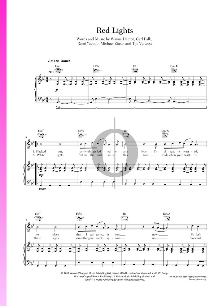 Red Lights (Tiësto) Piano Sheet Music - OKTAV