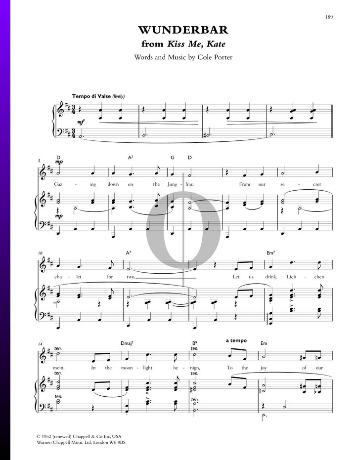 Wunderbar (Cole Porter) Piano Sheet Music - OKTAV