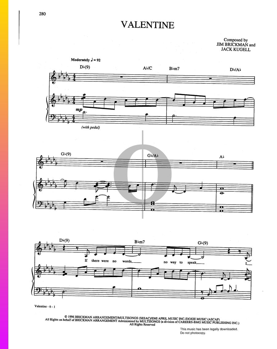 Valentine (Jim Brickman) Piano Sheet Music - OKTAV