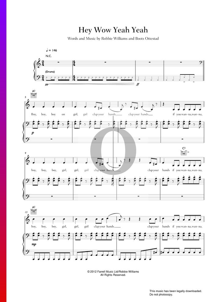Hey Wow Yeah Yeah (Robbie Williams) Piano Sheet Music - OKTAV