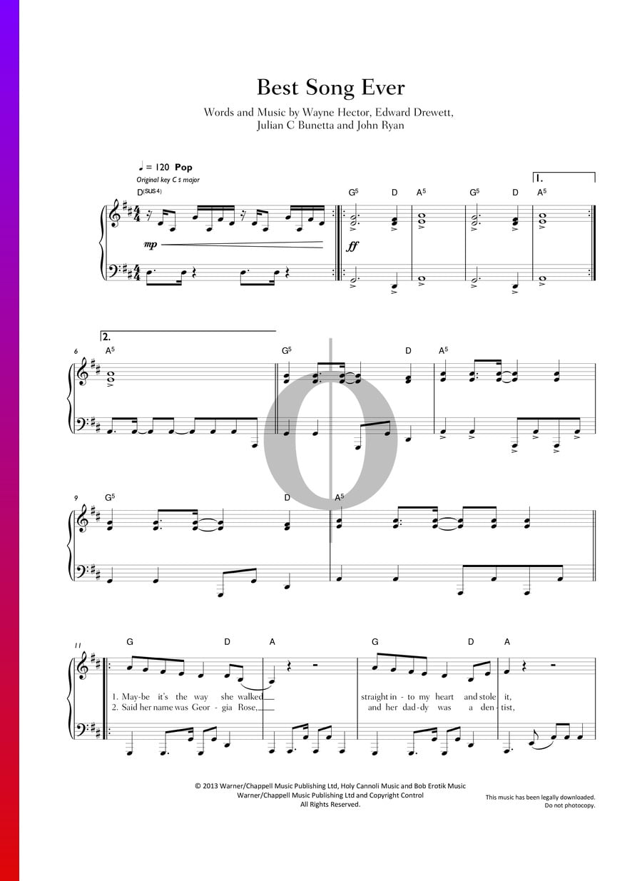 Best Song Ever Sheet Music Piano Voice OKTAV