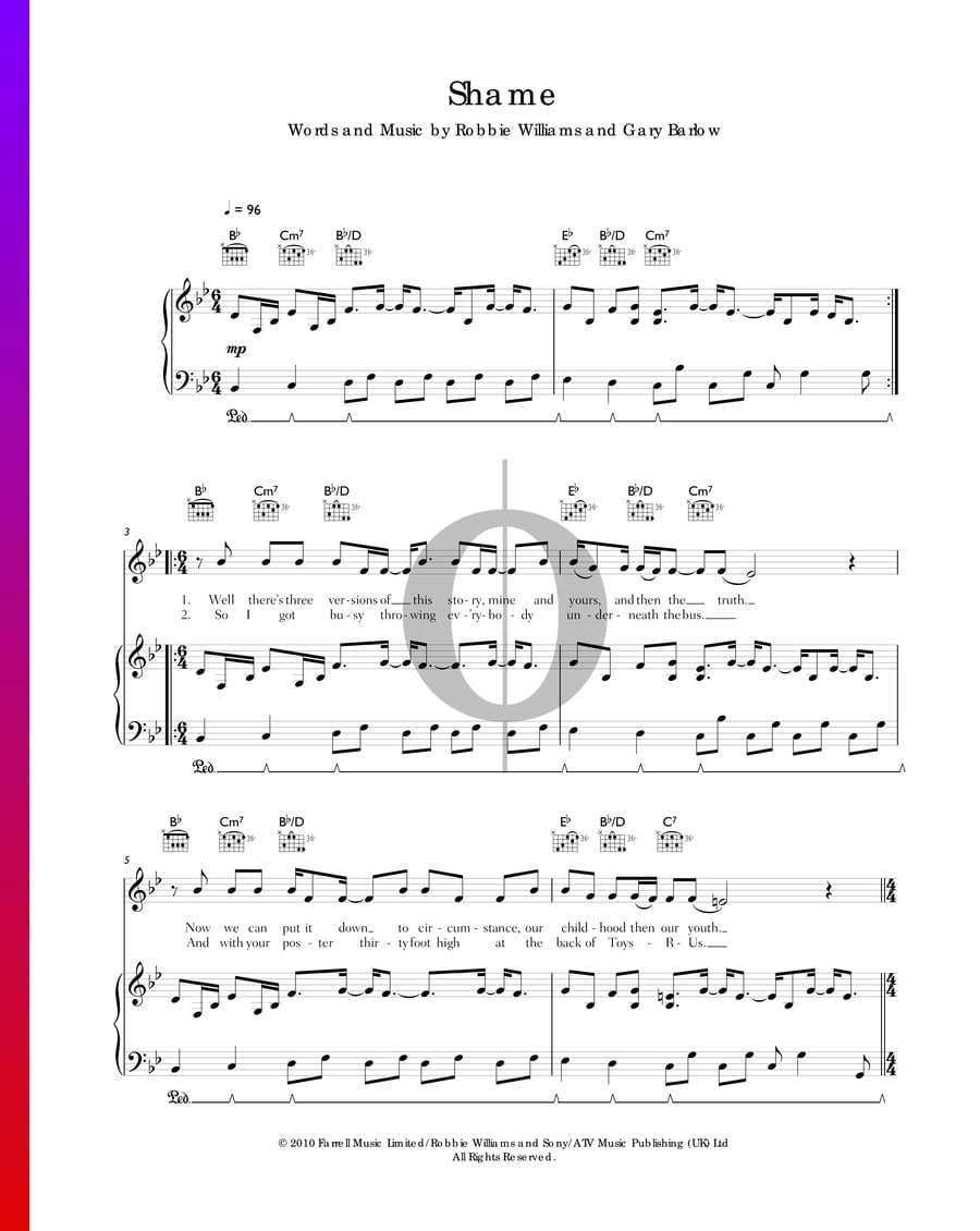 Shame (Gary Barlow, Robbie Williams) Piano Sheet Music - OKTAV