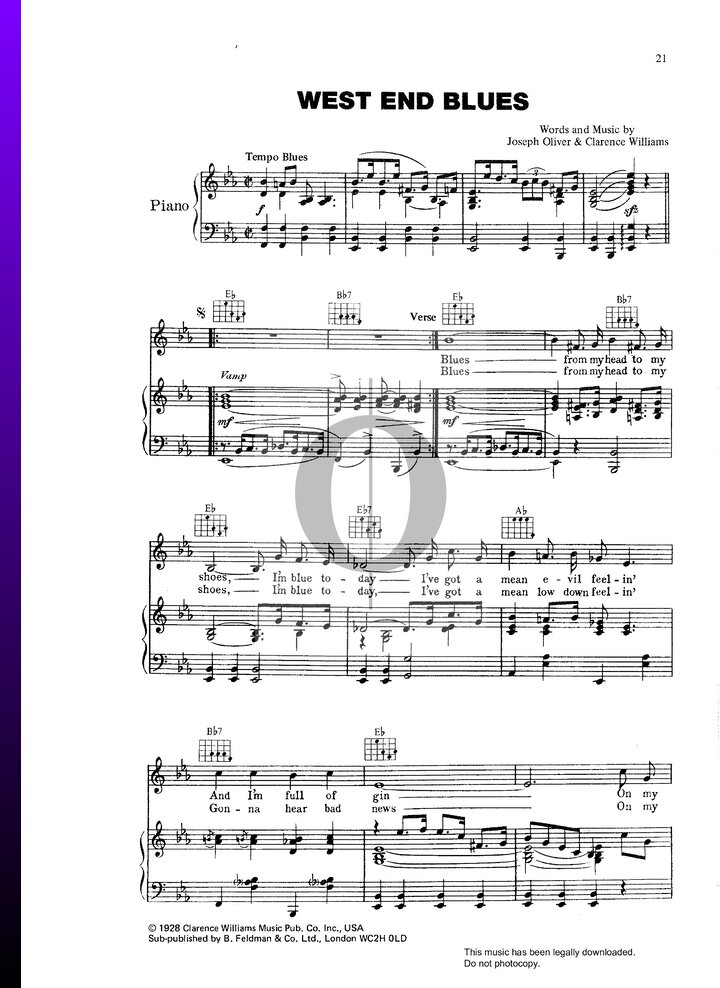 West End Blues (King Oliver) Piano Sheet Music - OKTAV