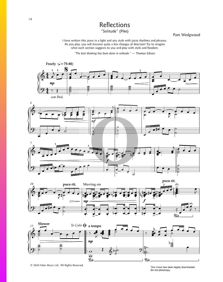 Reflections (Pam Wedgwood) Piano Sheet Music - OKTAV