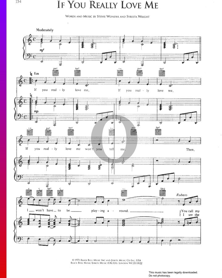 If You Really Love Me (Stevie Wonder) Piano Sheet Music - OKTAV