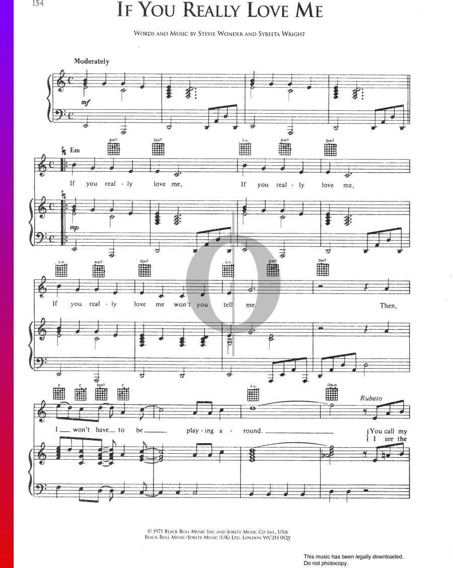 If You Really Love Me (Stevie Wonder) Piano Sheet Music - OKTAV