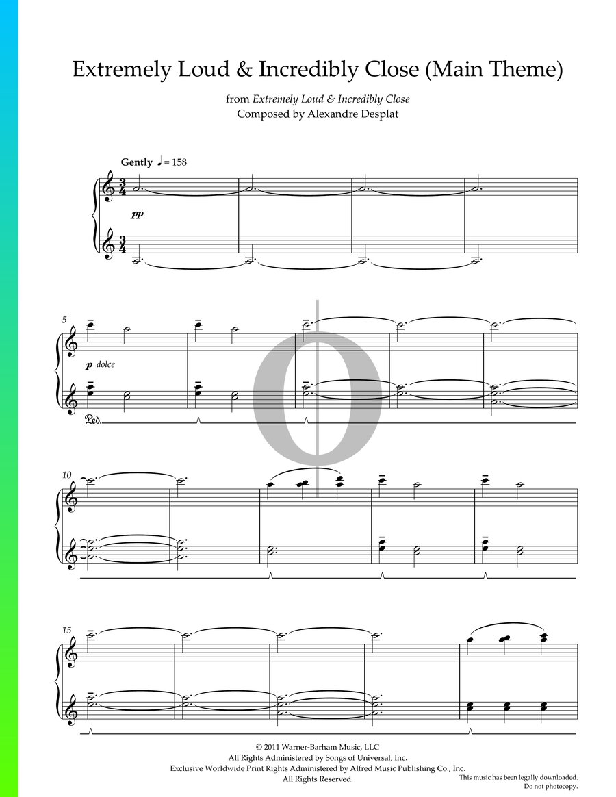 Extremely Loud & Incredibly Close (Main Theme) Piano Sheet Music from ...