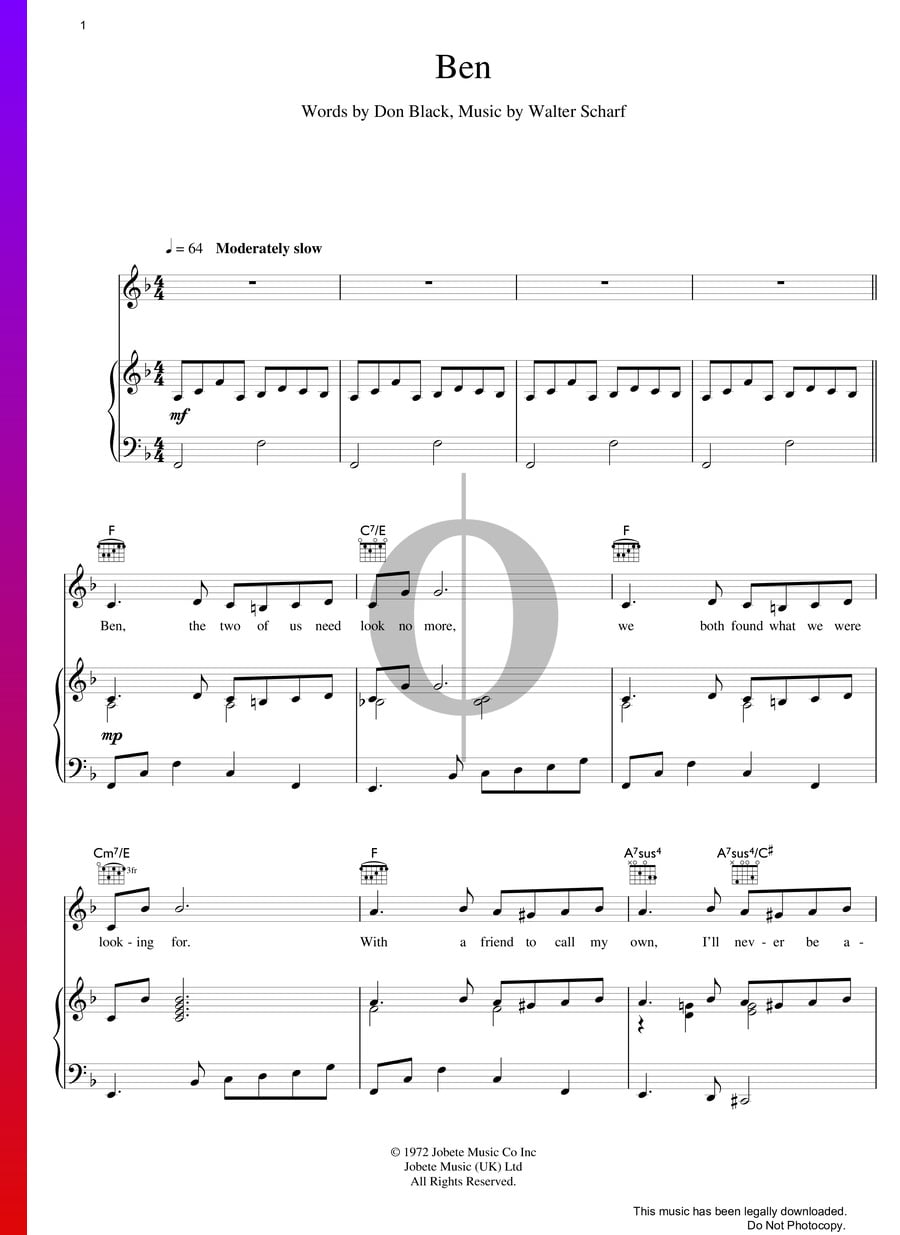 Ben (Michael Jackson) Piano Sheet Music - OKTAV