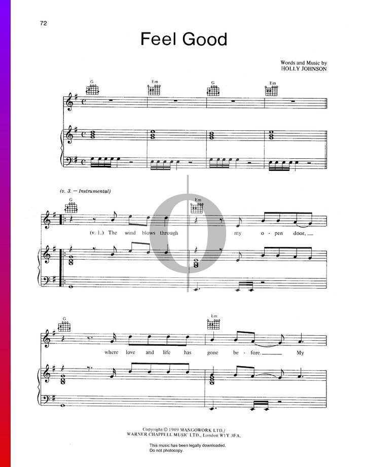 Feel Good (Holly Johnson) Piano Sheet Music - OKTAV