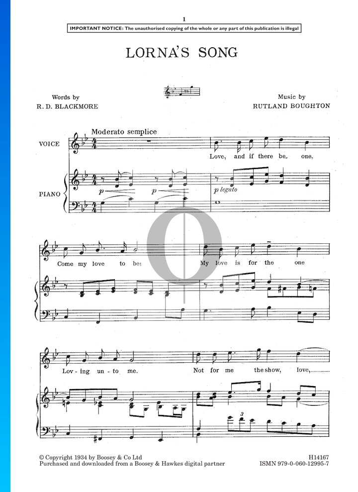 Lorna's Song (Rutland Boughton) Piano Sheet Music - OKTAV