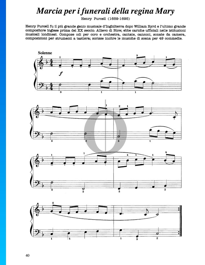 Music for the Funeral of Queen Mary (Henry Purcell) Piano Sheet Music ...