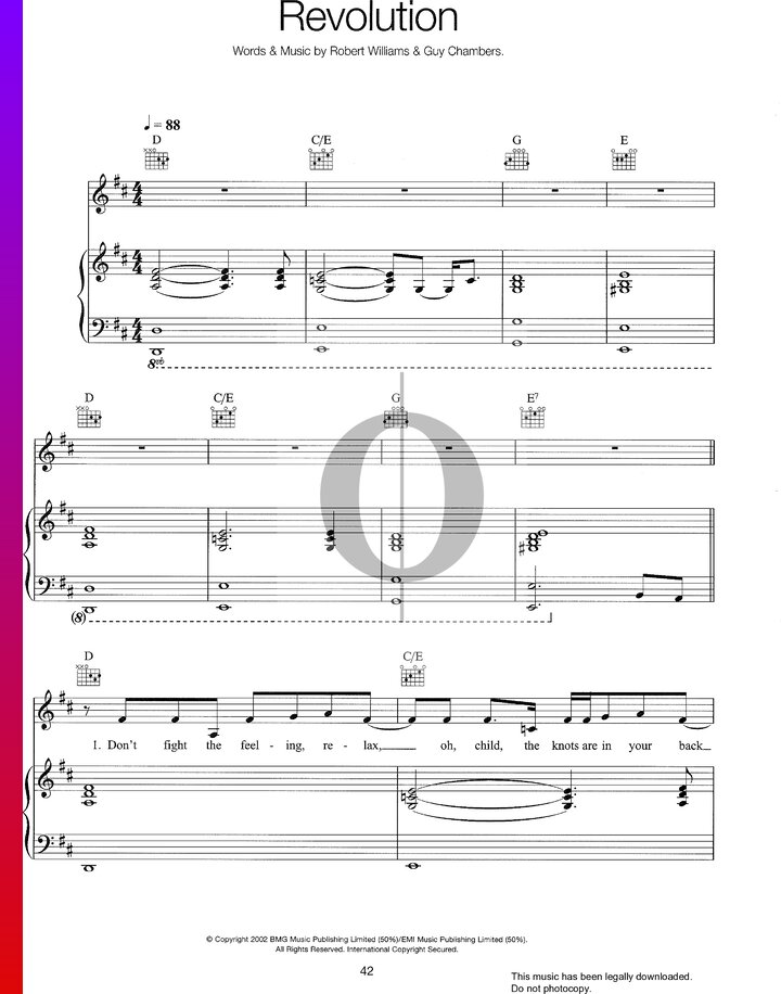 Revolution (Robbie Williams, Rose Stone) Piano Sheet Music - OKTAV
