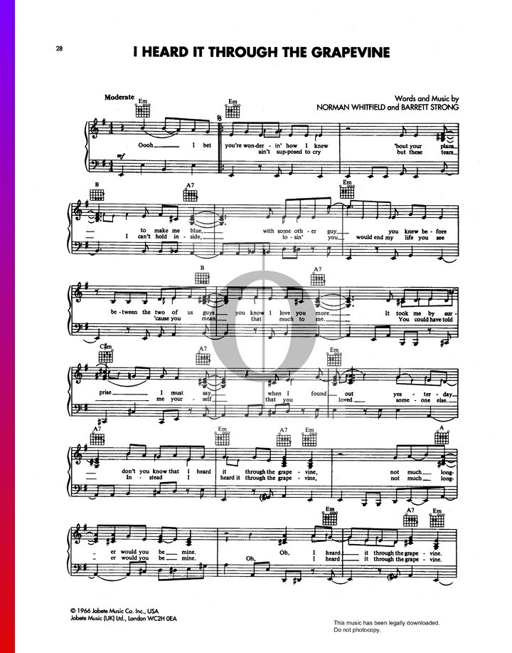 I Heard It Through The Grapevine (Marvin Gaye) Piano Sheet Music - OKTAV