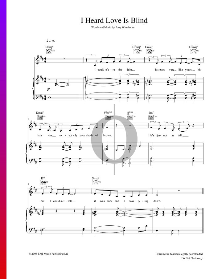 I Heard Love Is Blind (Amy Winehouse) Piano Sheet Music - OKTAV