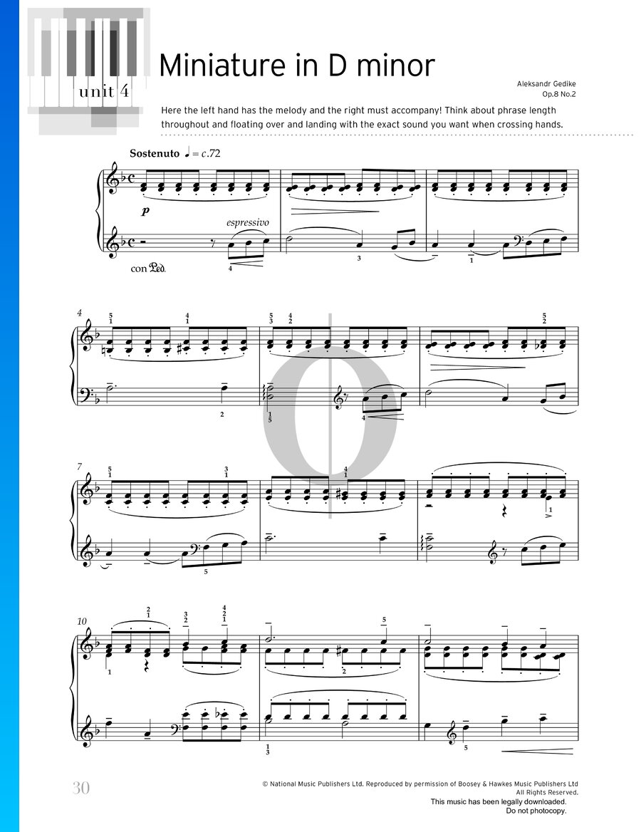 Miniature in D Minor, Op 8 No. 2 (Alexander Goedicke) Piano Sheet Music ...