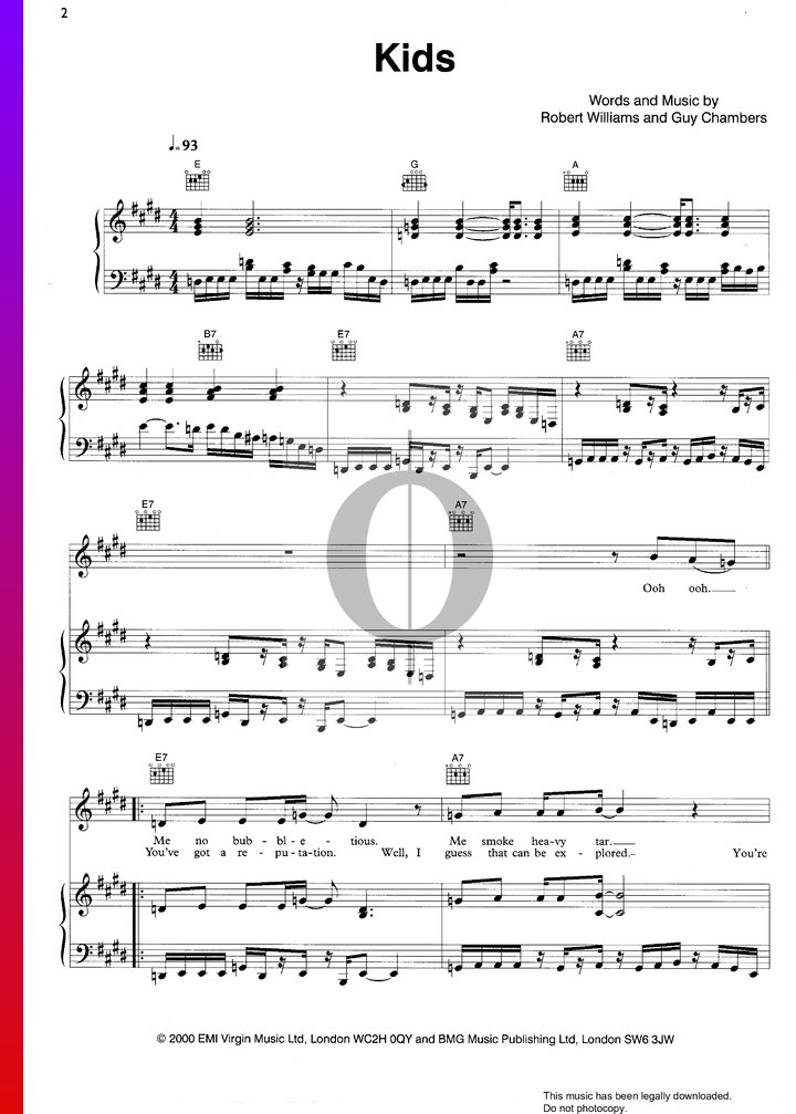 Kids (Robbie Williams, Kylie Minogue) Piano Sheet Music - OKTAV