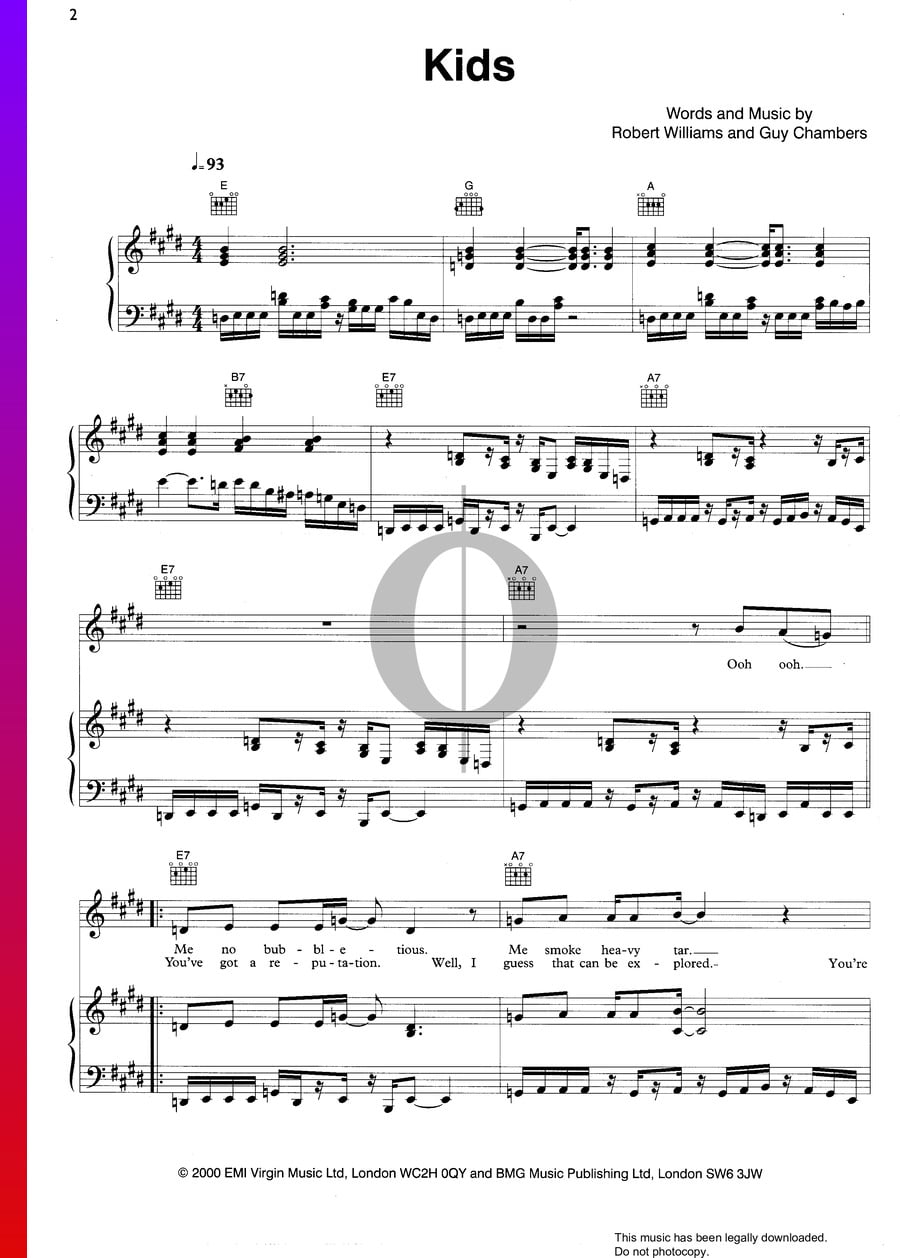 Kids (Robbie Williams, Kylie Minogue) Piano Sheet Music - OKTAV