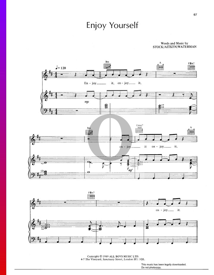 Enjoy Yourself (Kylie Minogue) Piano Sheet Music - OKTAV