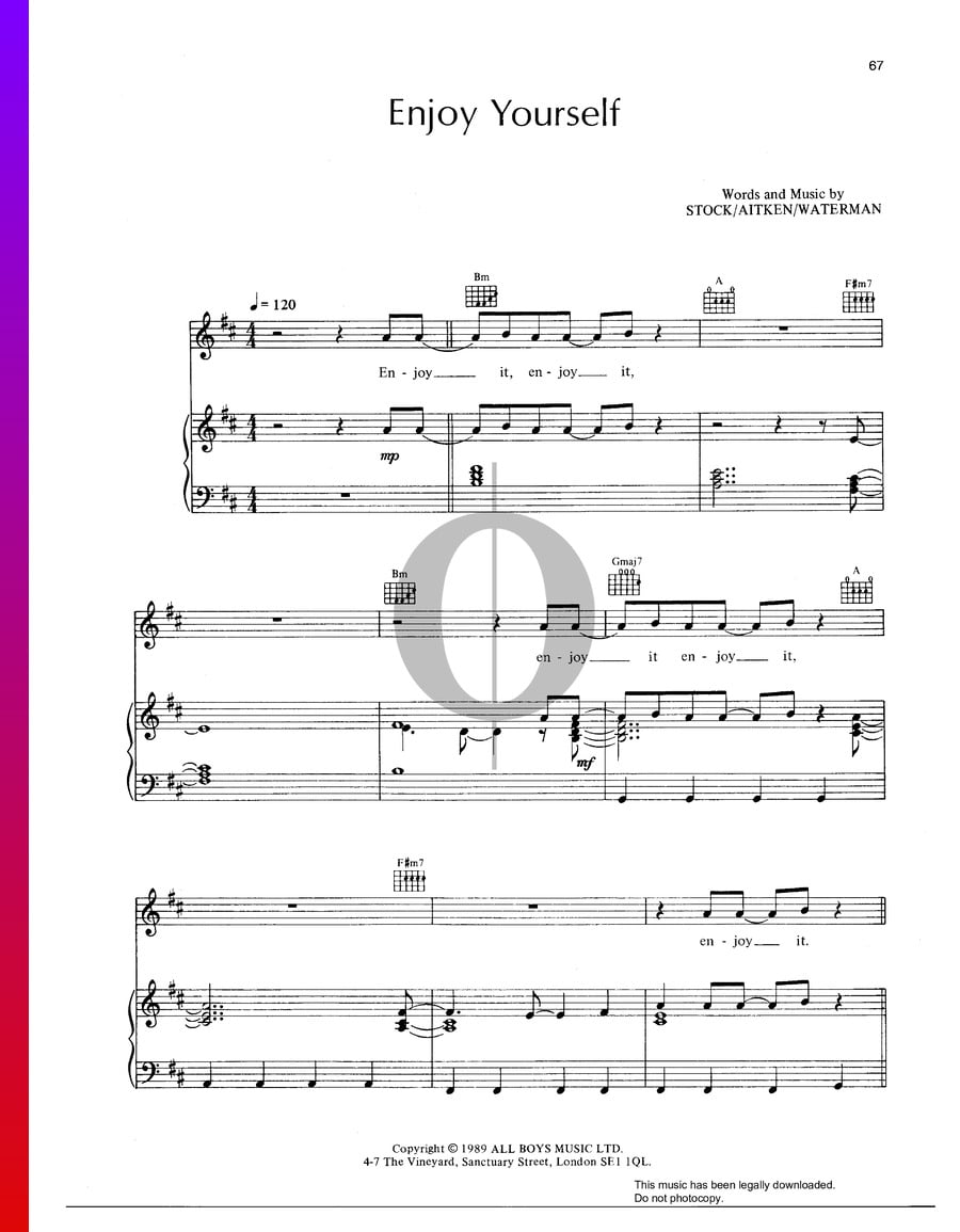 Enjoy Yourself (Kylie Minogue) Piano Sheet Music - OKTAV