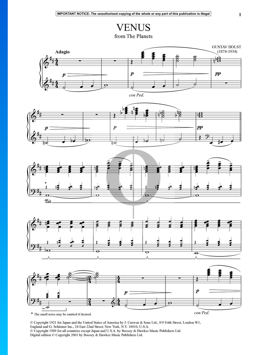 The Planets, Op. 32: 2. Venus (Gustav Holst) Piano Sheet Music - OKTAV
