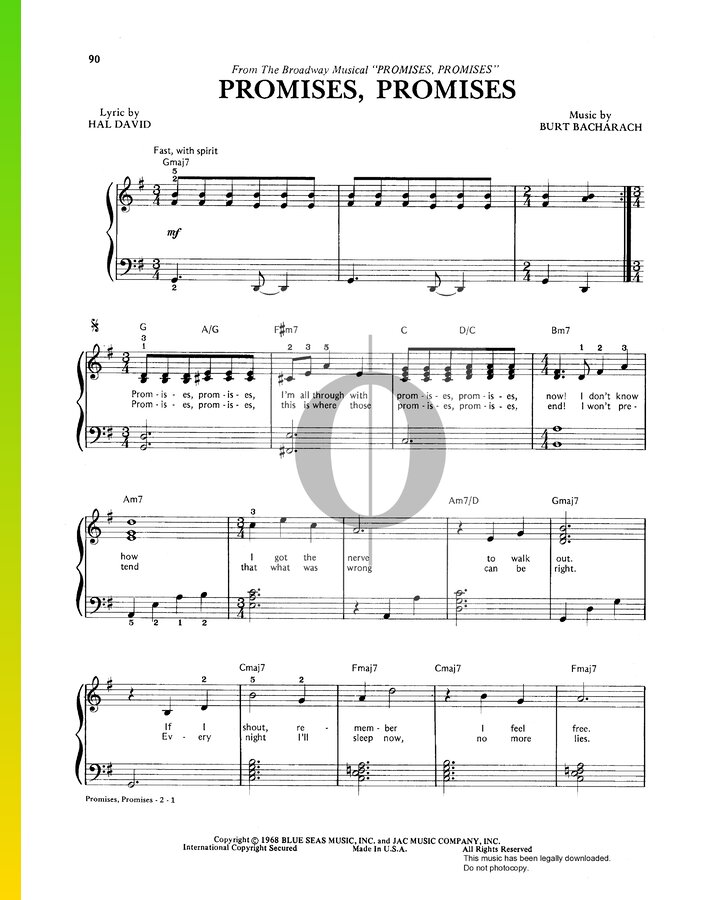 Promises, Promises (Burt Bacharach) Piano Sheet Music - OKTAV