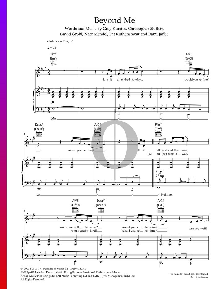 Beyond Me (Foo Fighters) Piano Sheet Music - OKTAV