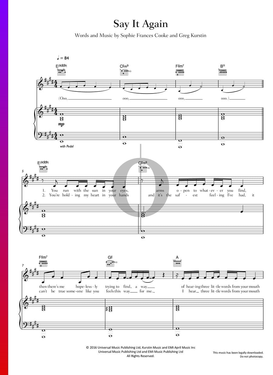 Say It Again (Frances) Piano Sheet Music - OKTAV