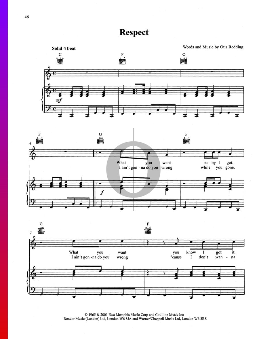 Respect (Aretha Franklin) Piano Sheet Music - OKTAV