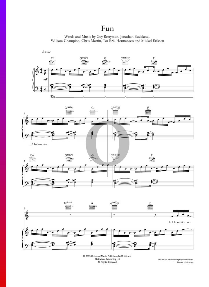 Fun (Coldplay, Tove Lo) Piano Sheet Music - OKTAV