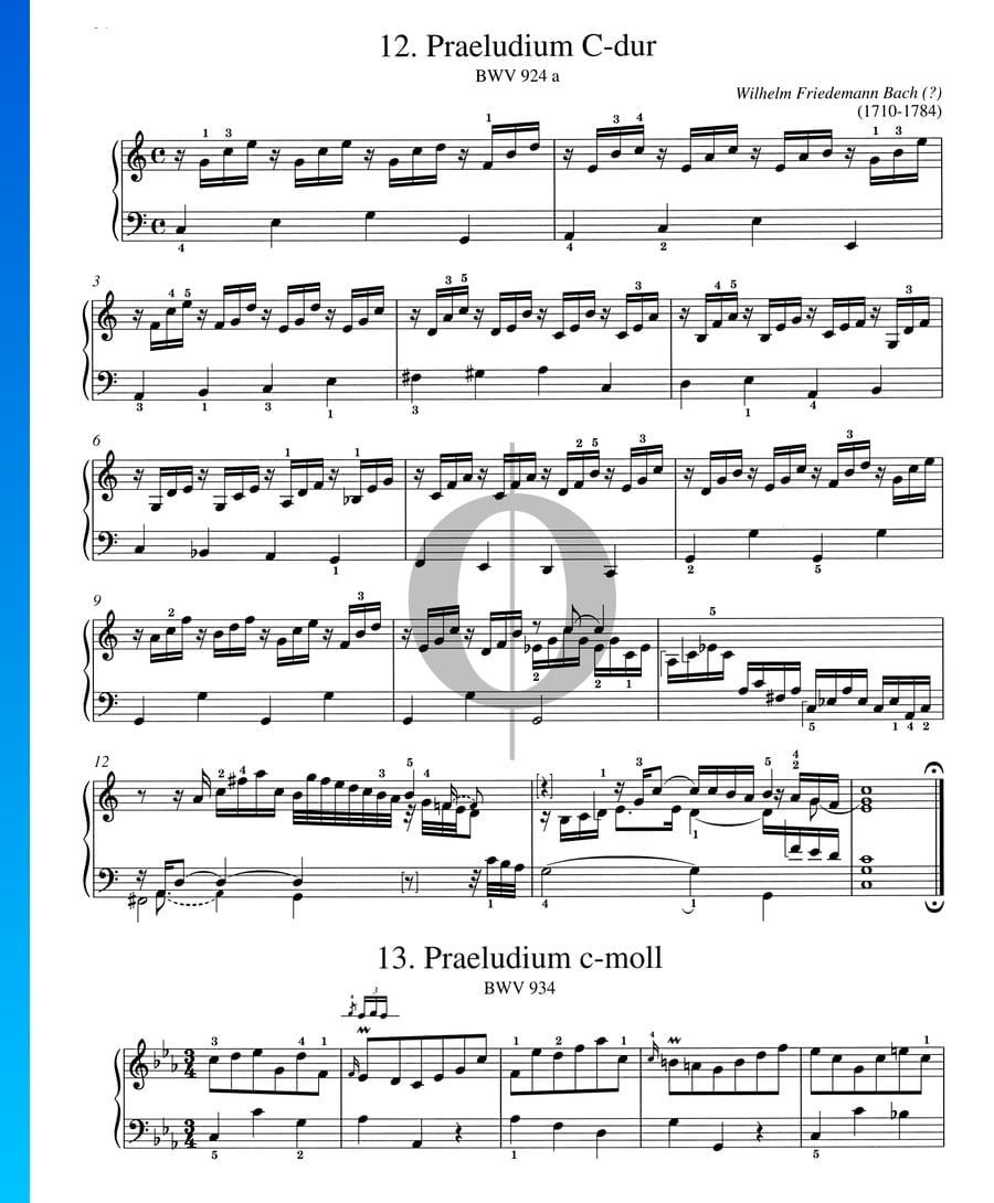 Prelude C Minor, BWV 934 (Johann Sebastian Bach) Piano Sheet Music - OKTAV