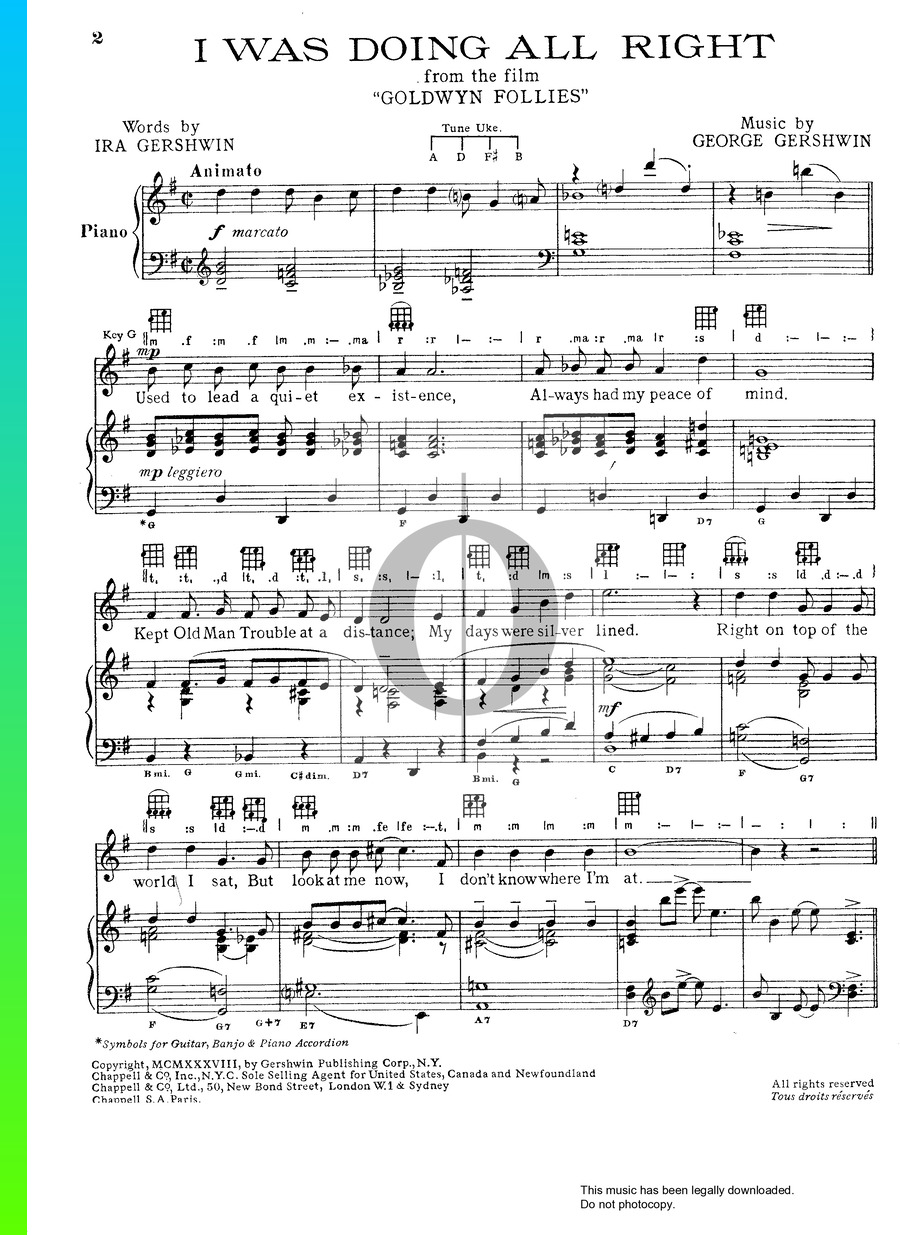 I Was Doing All Right Piano Sheet Music from The Goldwyn Follies by ...