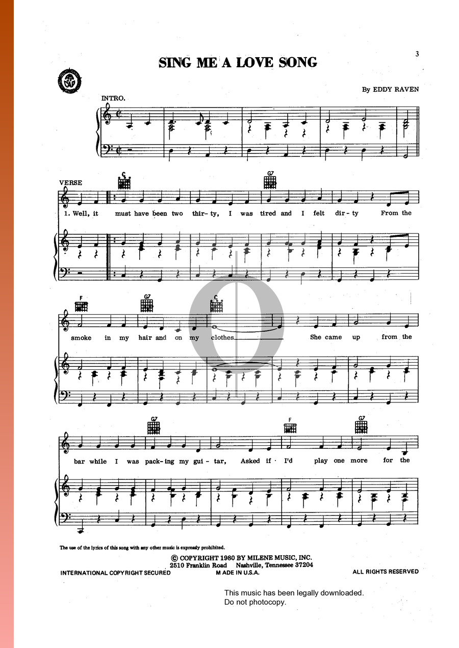 Sing Me A Love Song (Eddy Raven) Piano Sheet Music - OKTAV