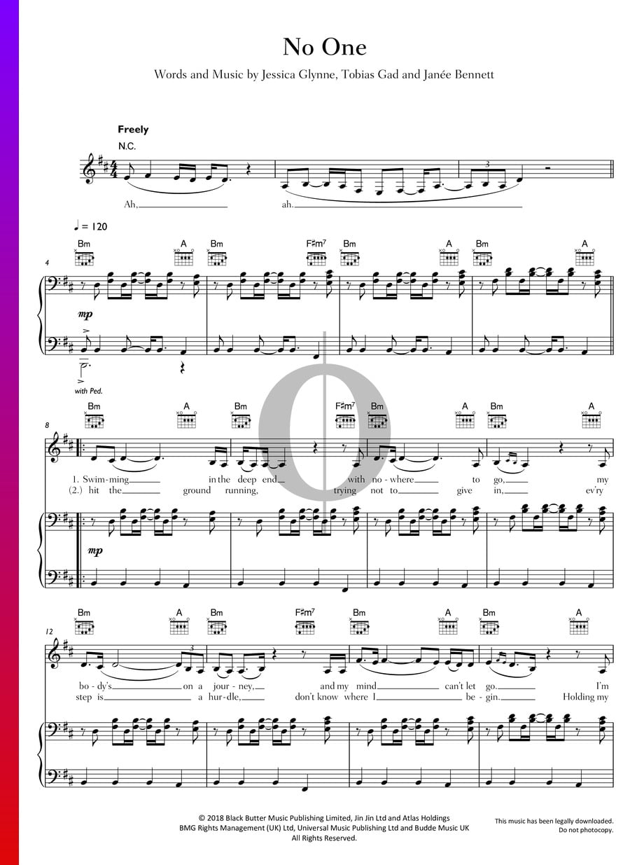 No One (Jess Glynne) Piano Sheet Music - OKTAV