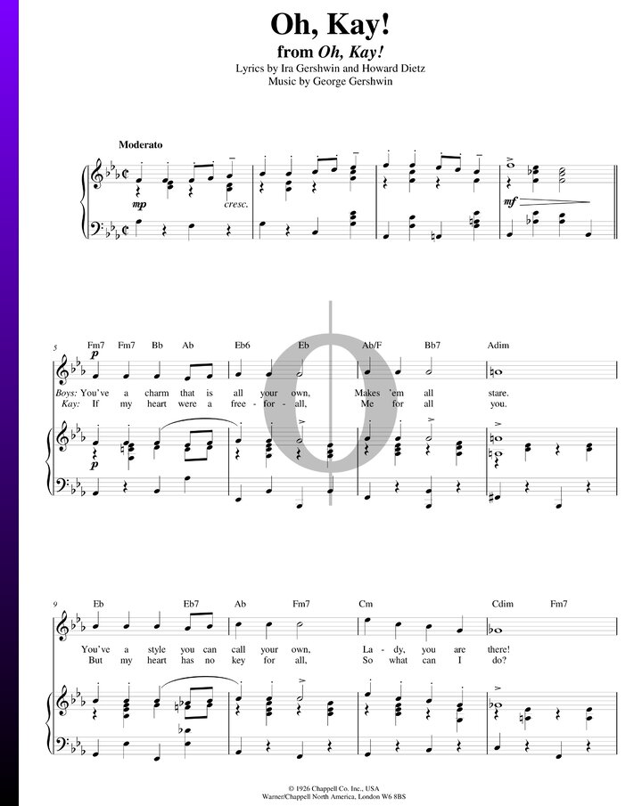 Oh, Kay! (George Gershwin) Piano Sheet Music - OKTAV