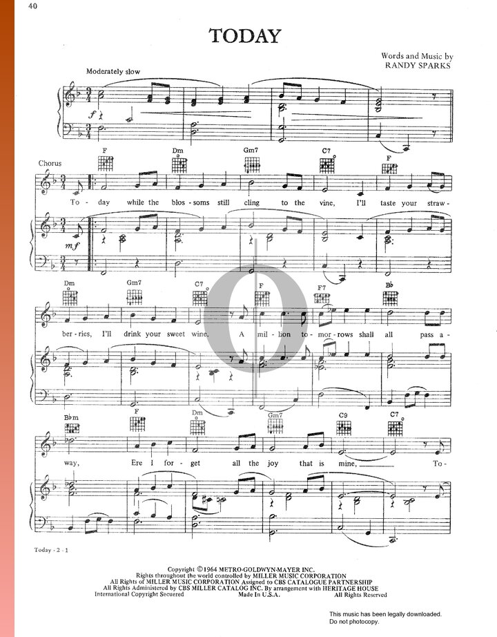 Today (Randy Sparks) Piano Sheet Music - OKTAV