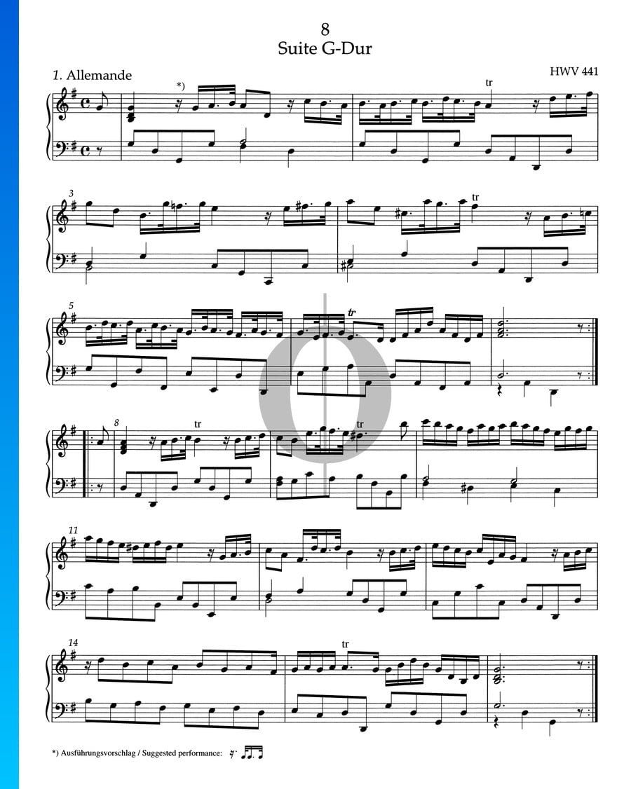 Suite G Major, HWV 441: 1. Allemande (Georg Friedrich Händel) Piano ...