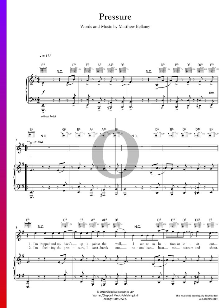 Pressure (Muse) Piano Sheet Music - OKTAV