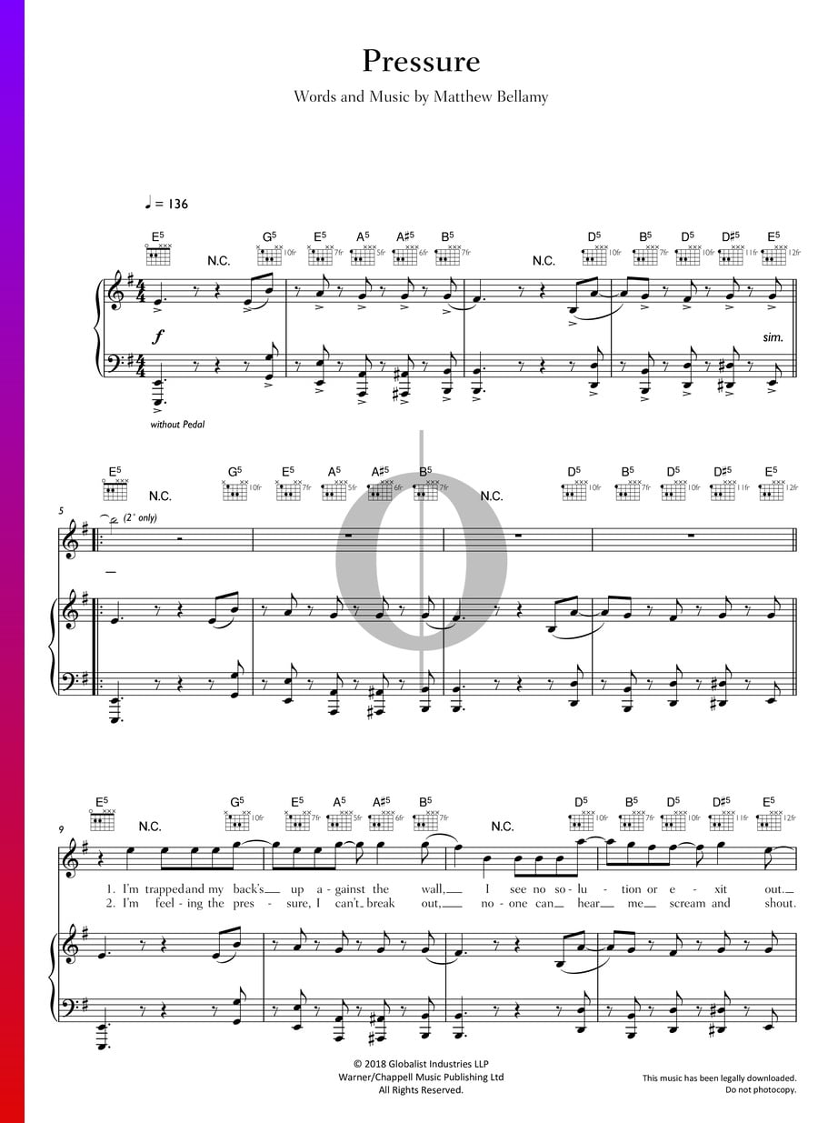 Pressure (Muse) Piano Sheet Music - OKTAV