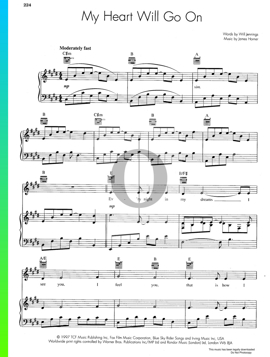 My Heart Will Go On Piano Sheet Music from Titanic by James Horner - OKTAV