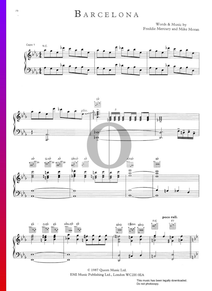 Barcelona (Freddie Mercury, Montserrat Caballé) Piano Sheet Music - OKTAV