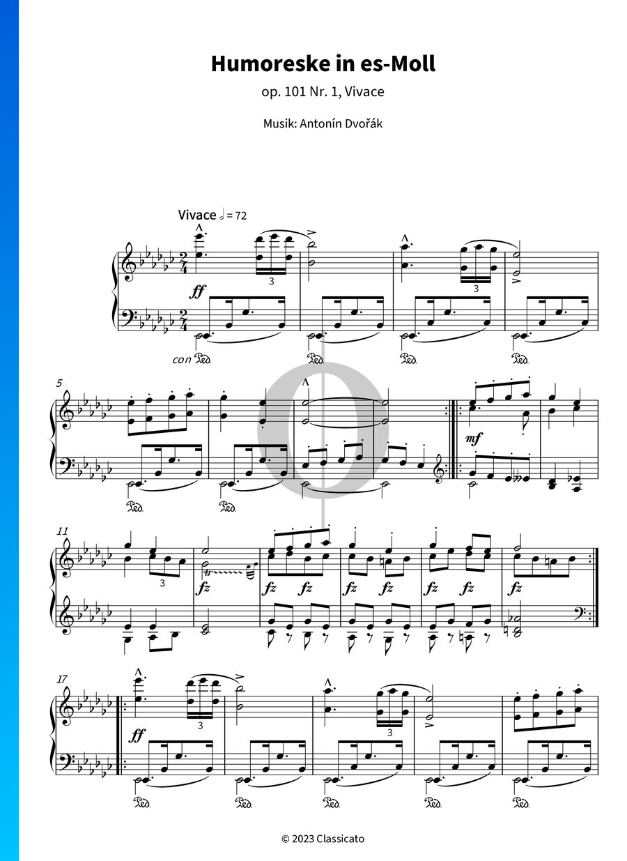 Humoresque, Op. 101 No. 1 (Antonín Dvořák) Piano Sheet Music - OKTAV