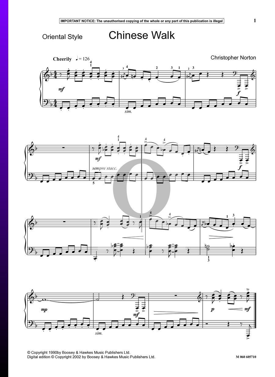 Chinese Walk (Christopher Norton) Piano Sheet Music - OKTAV