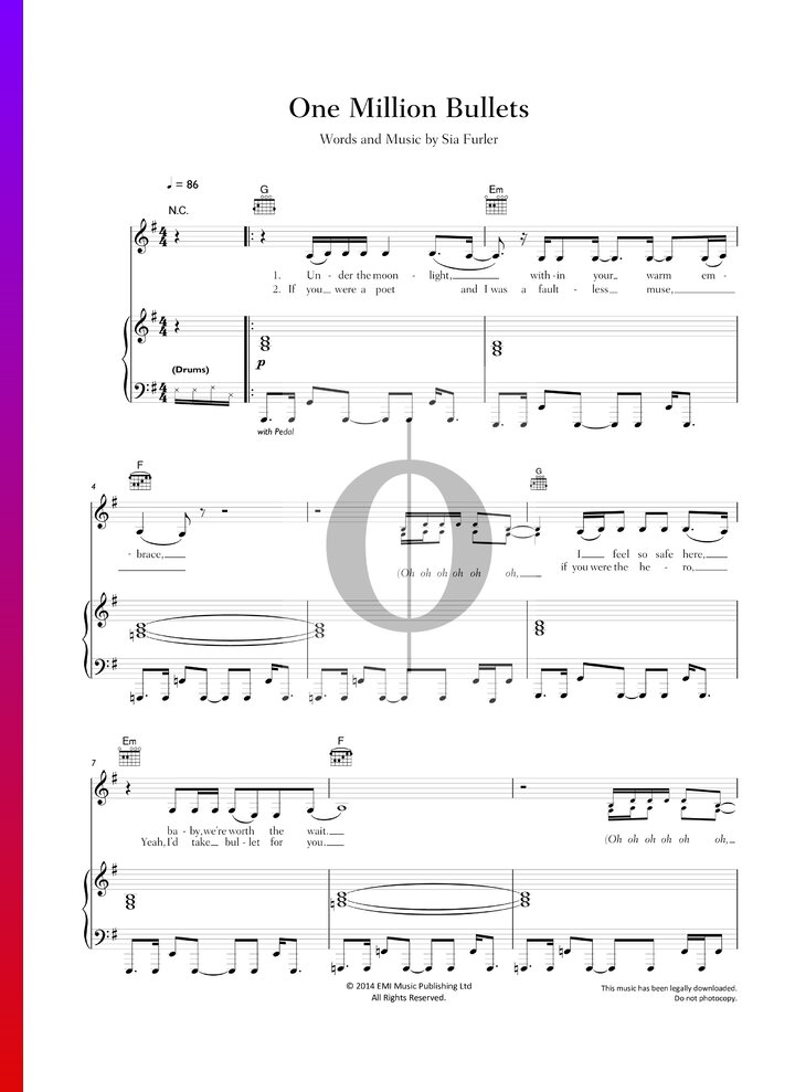 One Million Bullets (Sia) Piano Sheet Music - OKTAV