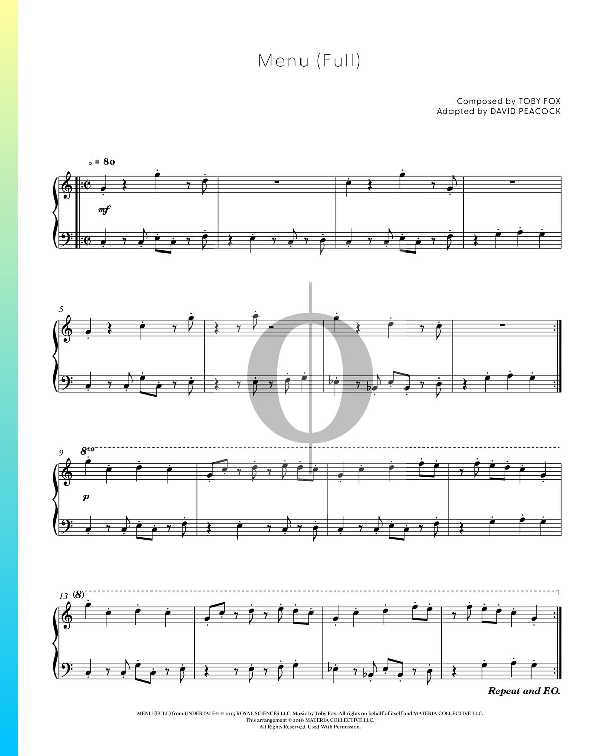 Menu (Full) (Toby Fox) Piano Sheet Music - OKTAV