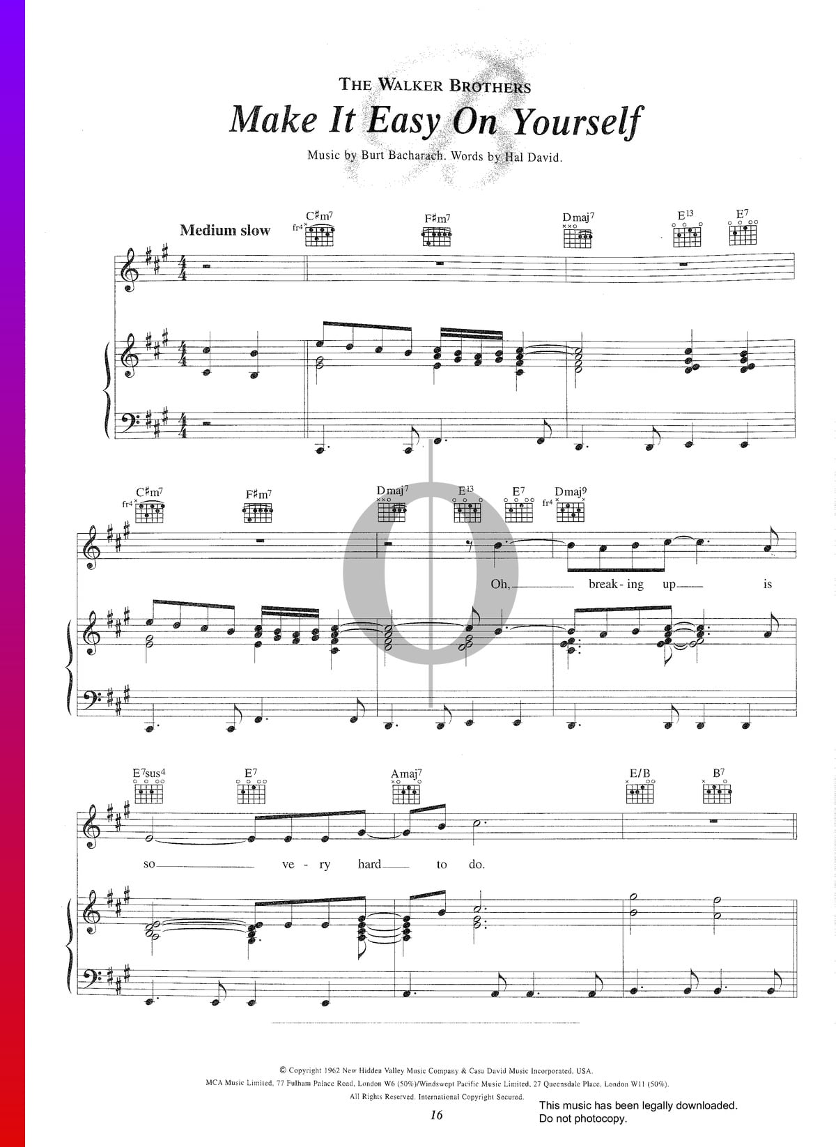 Make It Easy On Yourself The Walker Brothers Piano Sheet Music OKTAV Make It Easy On Yourself The Walker Brothers Piano Sheet Music OKTAV